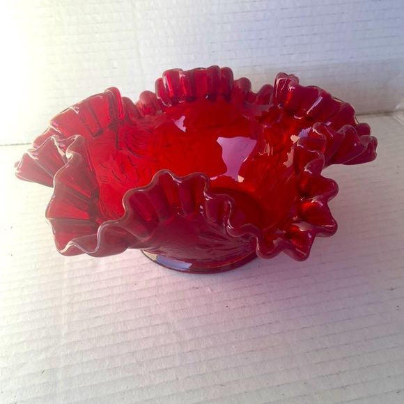 Fenton | Art | Vintage Fentonruby Red Art Glass Cabbage Rose Glass ...